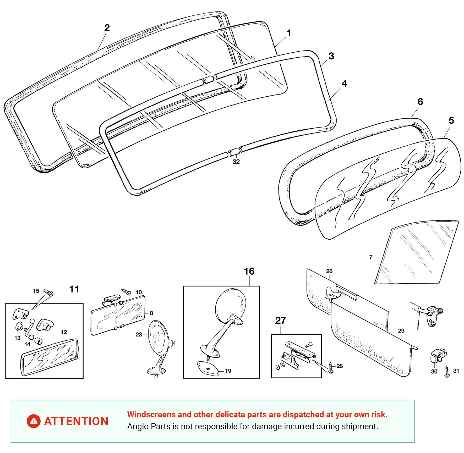 Windscreen - Body rubbers - Body & Chassis - Morris Minor 1956-1971