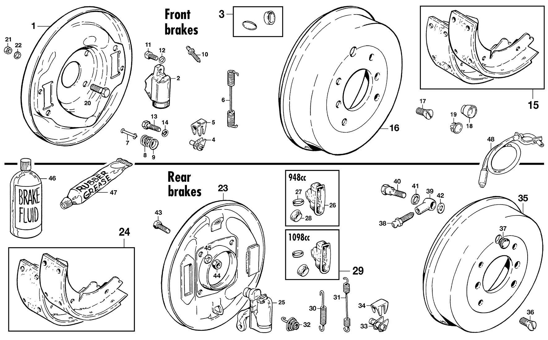 Brakes: front and rear - Bromsar fram och bak - Bromssystem - Morris ...