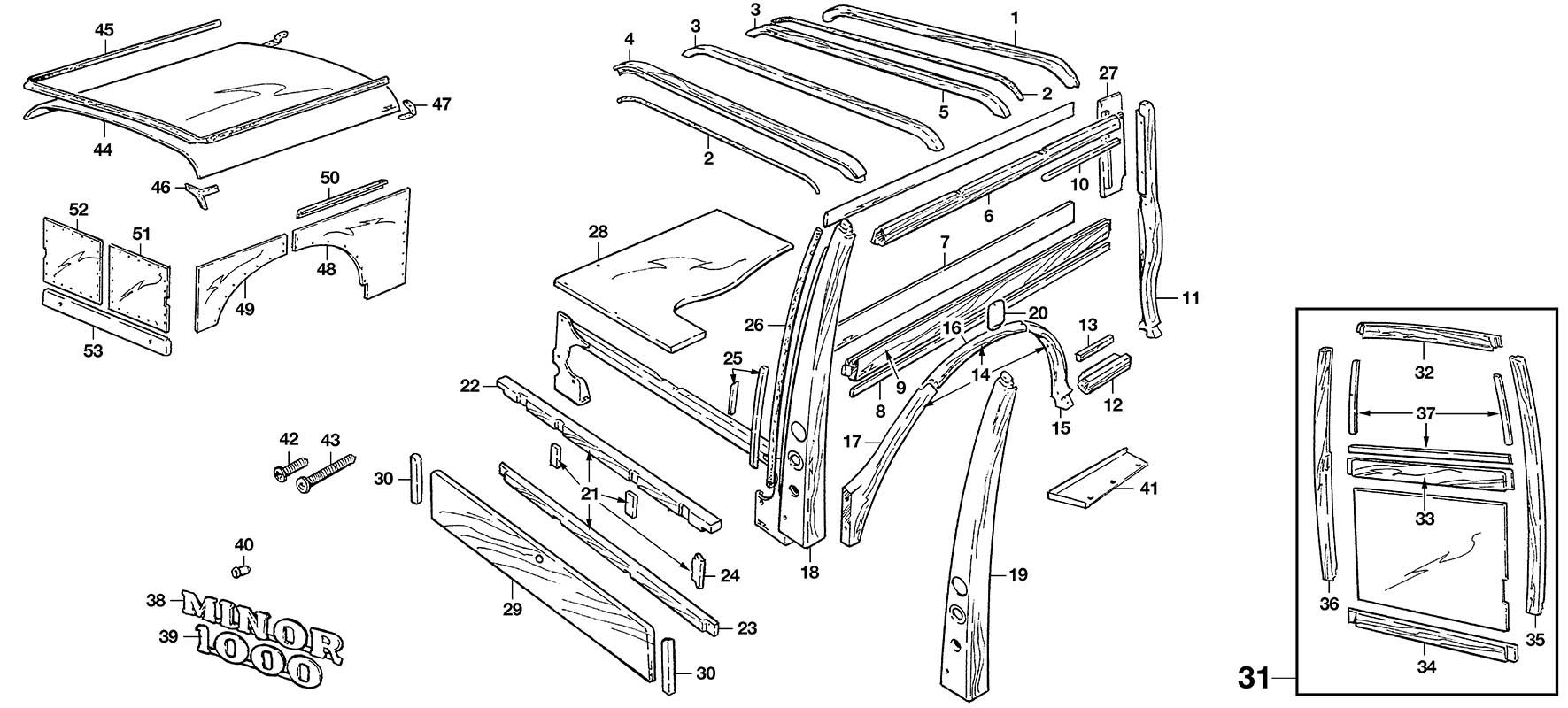 Wood frame - Traveller - Extenal body panels - Body & Chassis - Morris ...