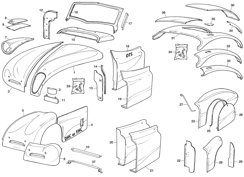 Outer body panels XK120 - Extenal body panels - Body & Chassis - Jaguar ...