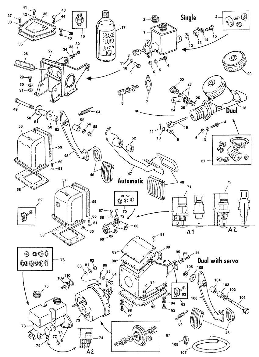 Master brake USA - Master cylinder & servo - Brake system - MGB 1962-1980