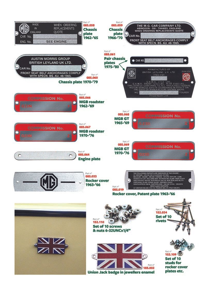 ID plates - Identificatie plaatjes - Carrosserie & chassis - MGB 1962-1980