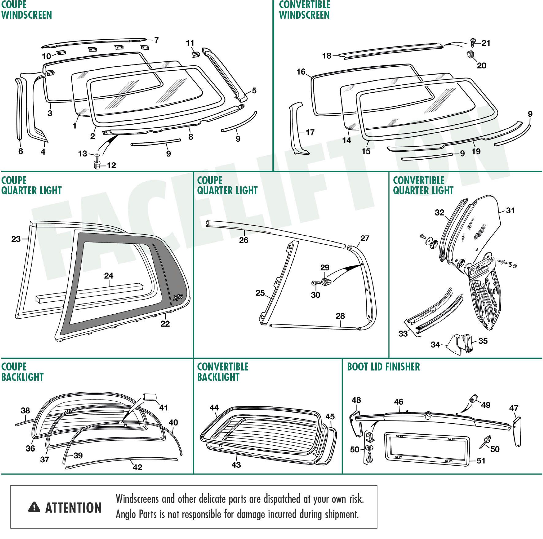 Facelift windows - Body rubbers - Body & Chassis - Jaguar XJS