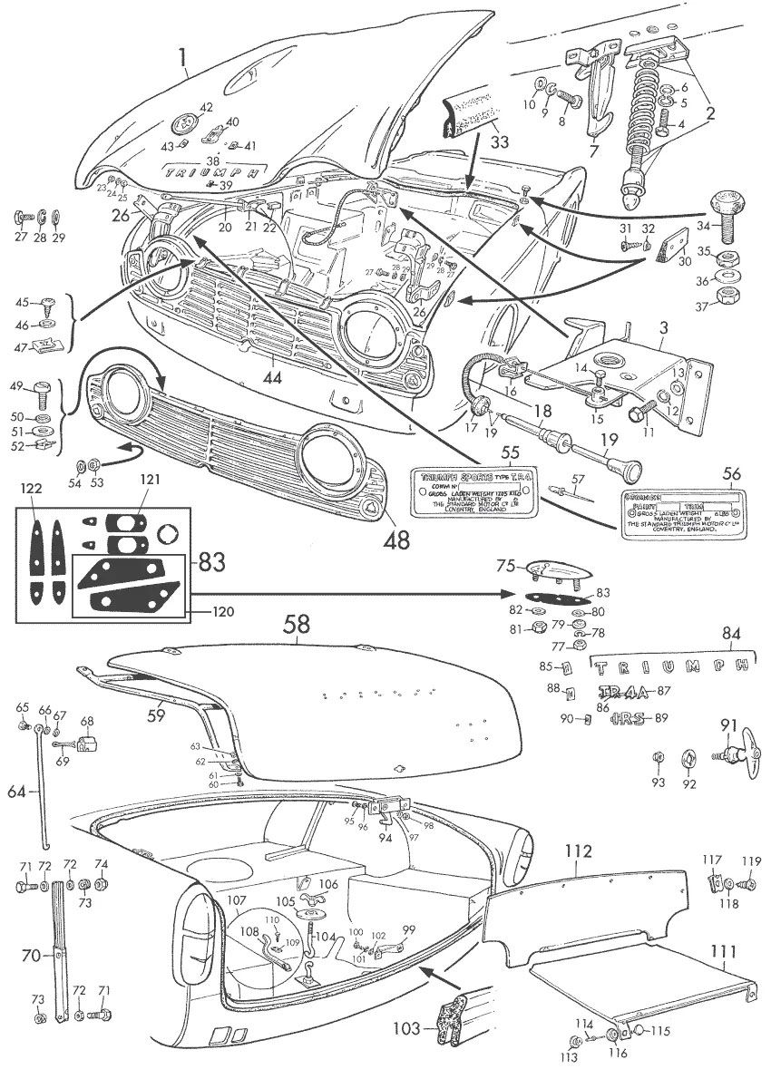 TR4-4A Bonnet & boot - Bonnet, boot + fittings - Body & Chassis ...