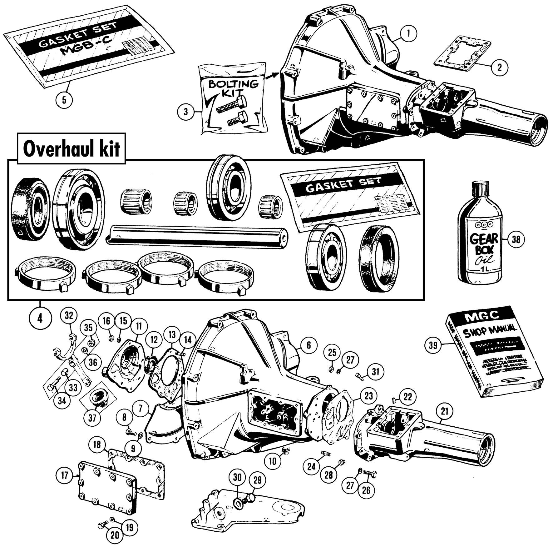 Gearbox 1 - Manual gearbox - Gearbox, clutch & axle - MGC 1967-1969